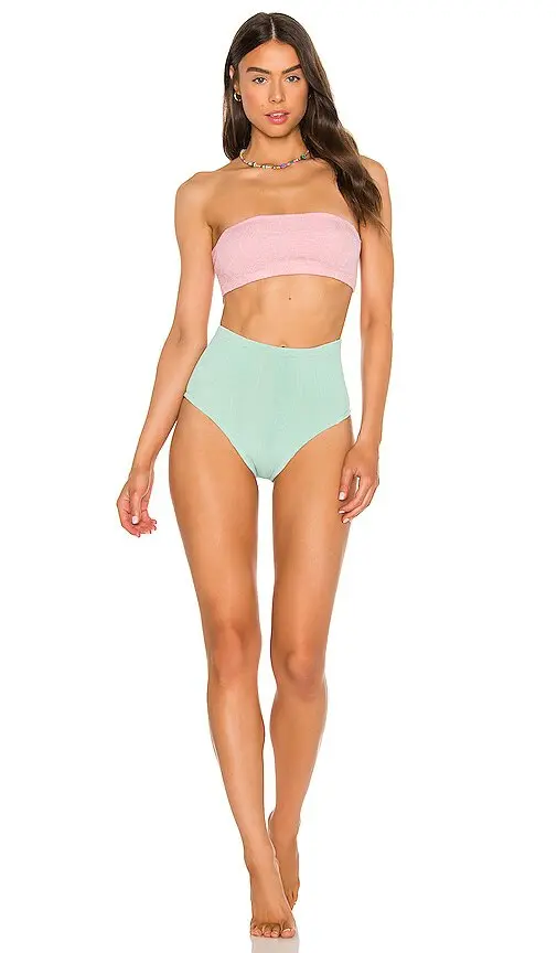 Hunza G Duo Edie Nile Bikini Set Metallic Dusty Pink Pistachio