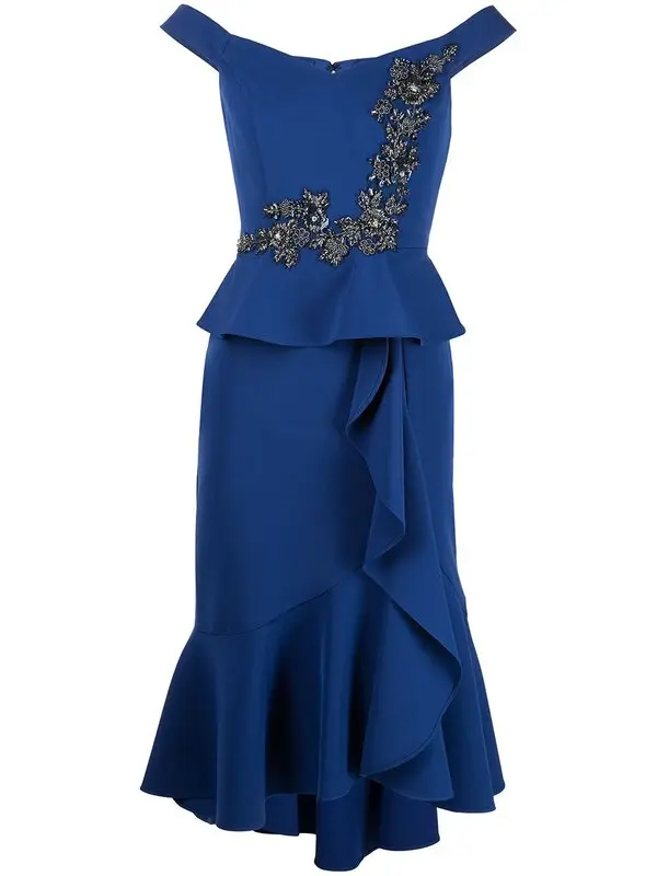 Aidan Mattox Gem-Embellished Off-Shoulder Gown In Blue 40% Off