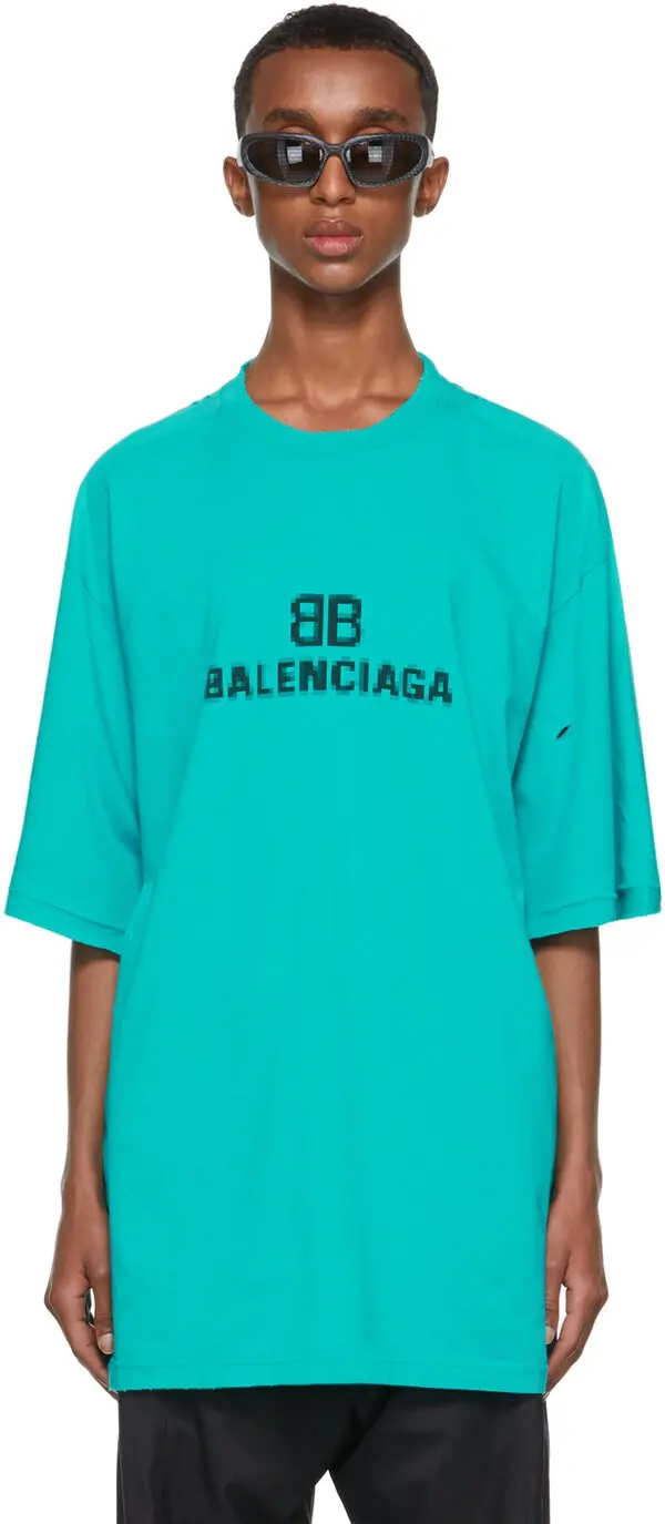 Balenciaga Blue Bb Pixel Boxy T-Shirt - 3660 Turquoise/Black  