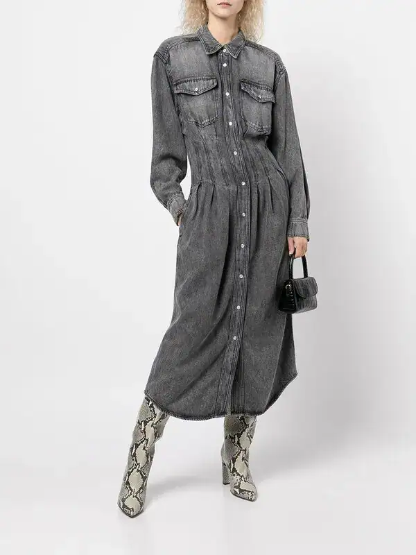 Isabel Marant Fitted-Waist Denim Shirt-Dress In Grey 40% Off - Main Image