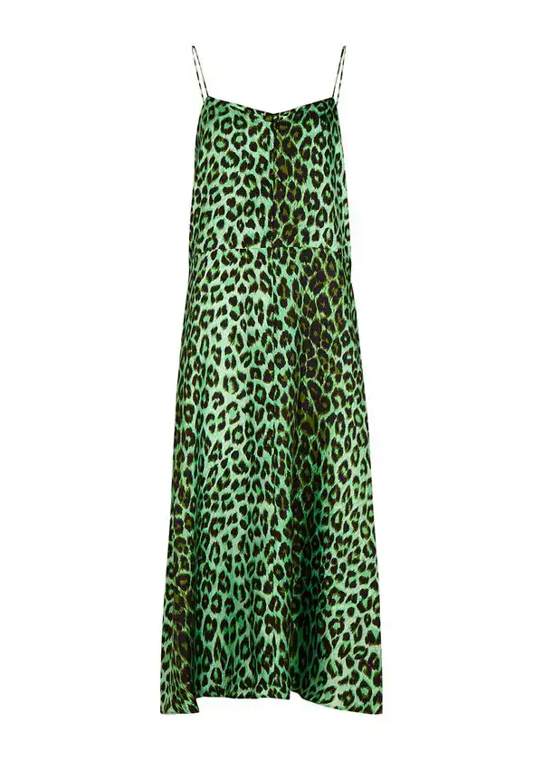 green leopard print slip dress Leopard Print V-Neck Midi Dress Dusty Blue / L