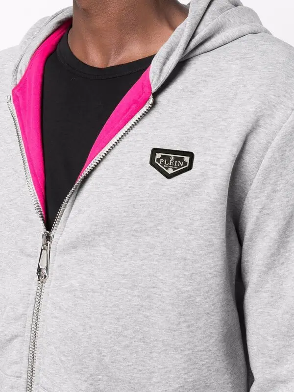 パーカー・フーディ PHILIPP PLEIN Logo patch hoodie Philipp Plein Logo-Patch Zip-Up Hoodie In Grey - 60% Off