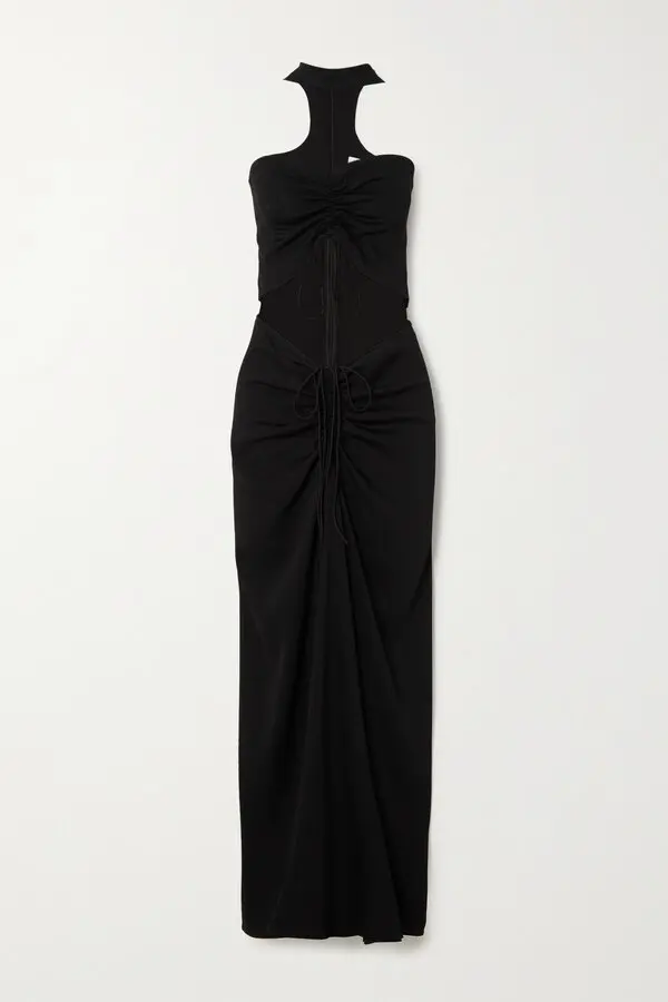 Christopher Esber Ruched Cutout Woven Halterneck Maxi Dress In Black - 70%  Off | Editorialist