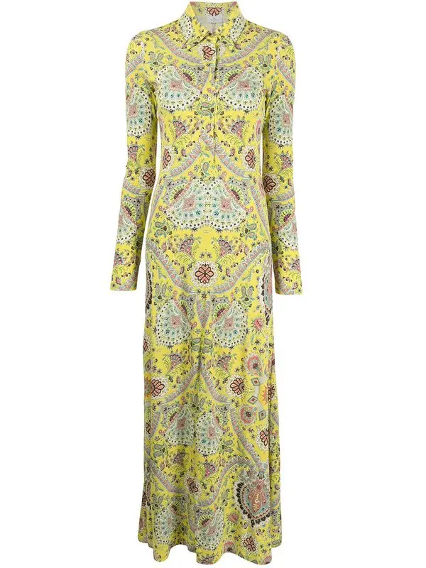 Etro Jersey-Print Long Jersey Dress - Yellow | Editorialist