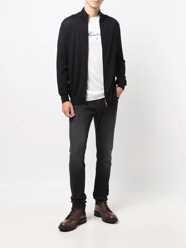 Emporio Armani Zip-up Virgin Wool Cardigan - Blue