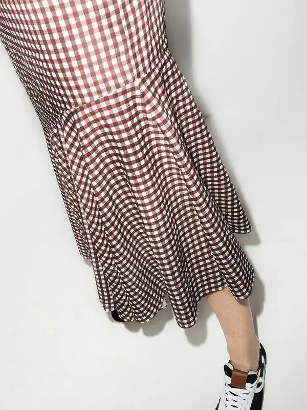peony brown check holiday midi dress Gingham-Check Strappy In - 40% Off Square neckline floral patterns All the shades of Color:Green Lemon