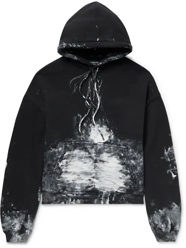 Balenciaga Paint-Splattered Cotton-Jersey Hoodie In Black - 30