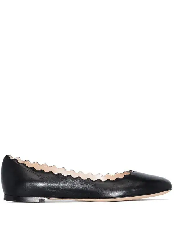 Chloé Lauren Scalloped Patent-Leather Ballerinas - Black