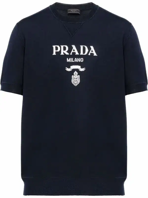 Prada Logo-Intarsia Wool-Cashmere Jumper - Black | Editorialist