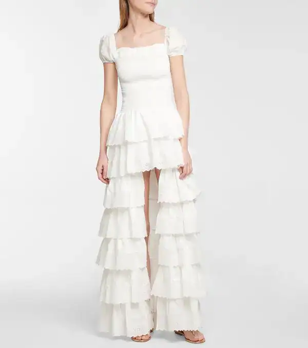 Caroline Constas Keegan Smocked Cotton Poplin Maxi Dress In White - 30% Off  | Editorialist