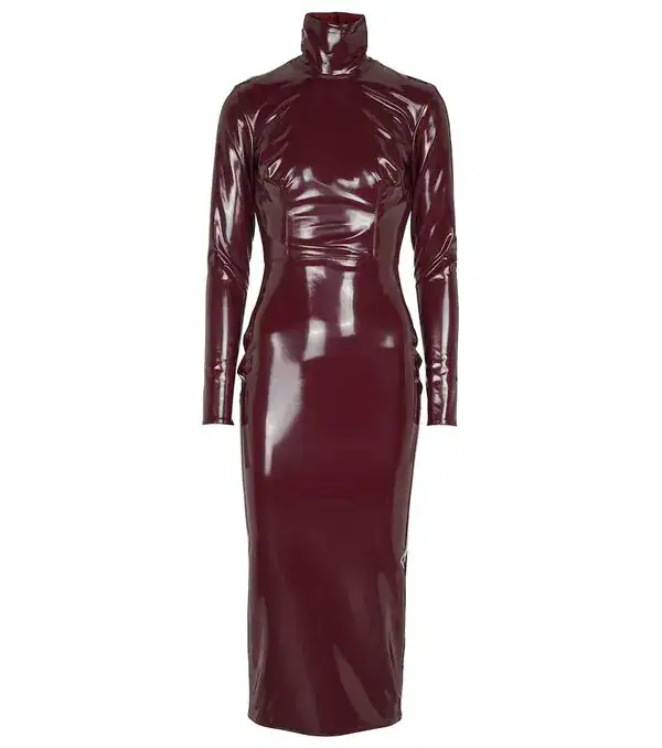 Alex Perry Adams Vinyl High-Neck Midi Dress In Red - 50% Off