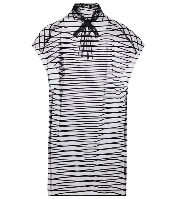 Dries Van Noten Striped Mesh Tie-neck Top