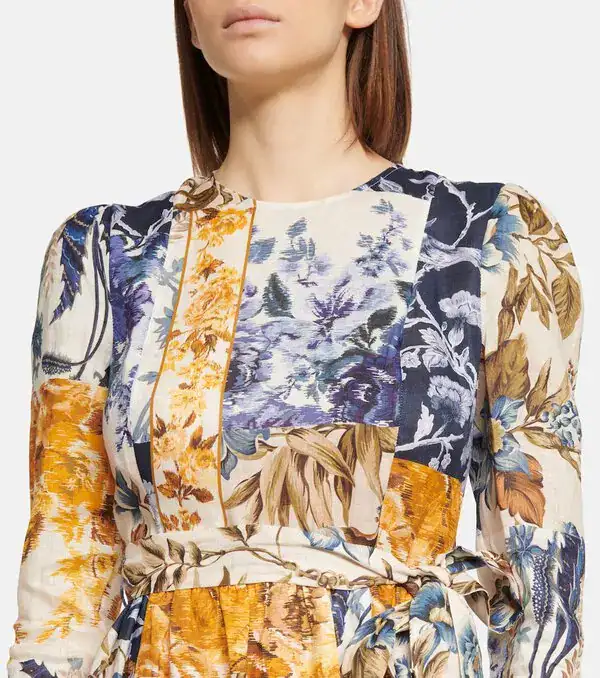 Zimmermann Aliane Patchwork Linen Dress In Multicoloured - 40% Off |  Editorialist