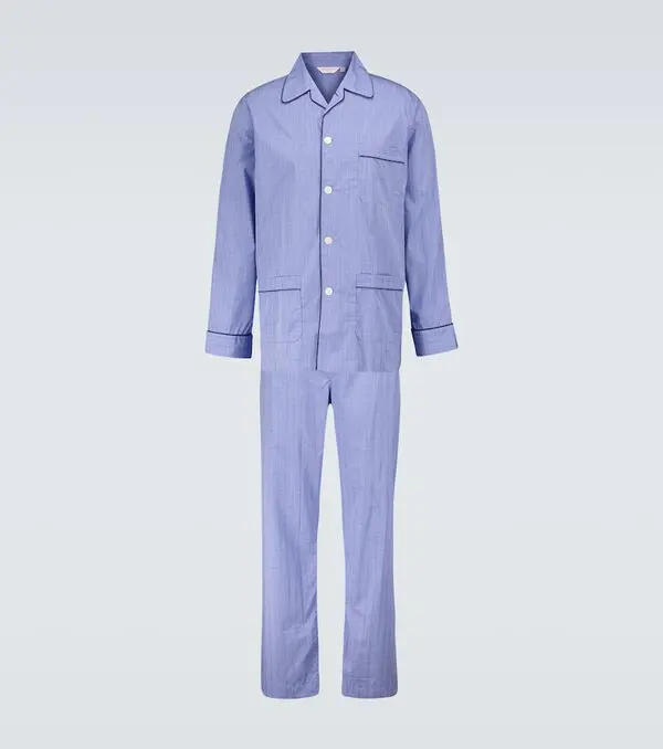 Derek Rose Felsted 3 Checked Cotton Pajama Set - Blue