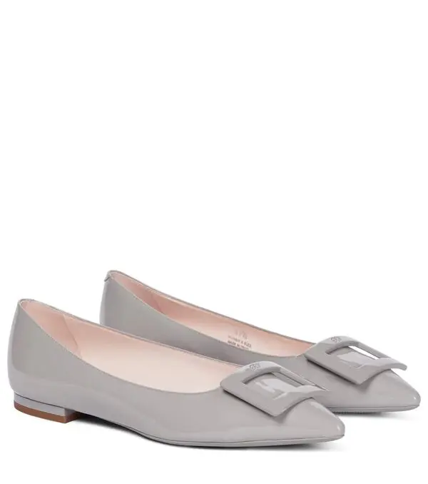 ROGER VIVIER Gommettine Ball Patent Leather Ballet Flats - Grey
