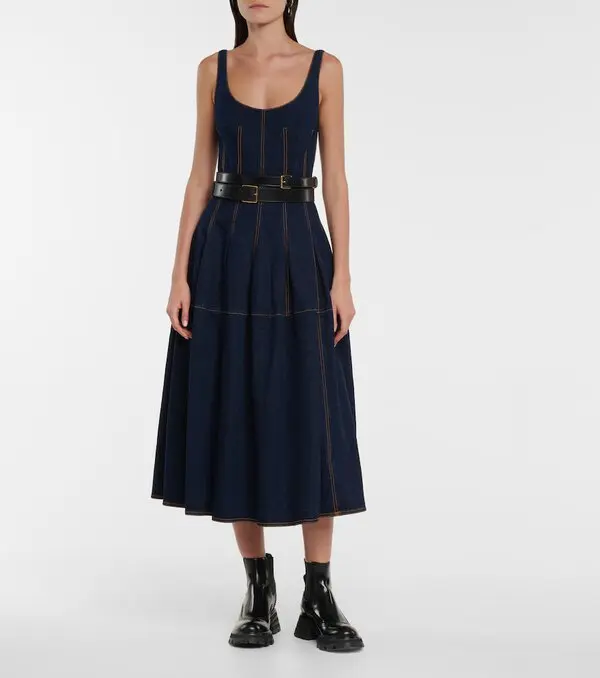 Alexander Mcqueen Denim Midi Dress In Blue 40% Off Editorialist