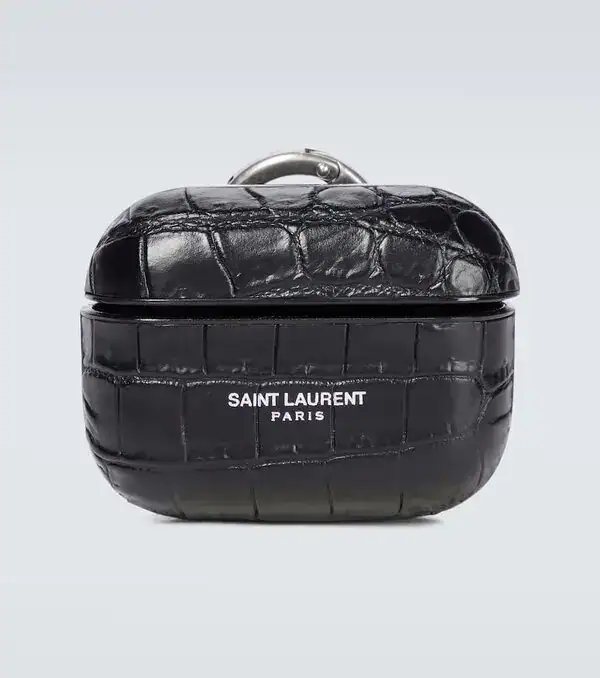 Saint Laurent Croc-effect Leather Airpods Case - Black | Editorialist