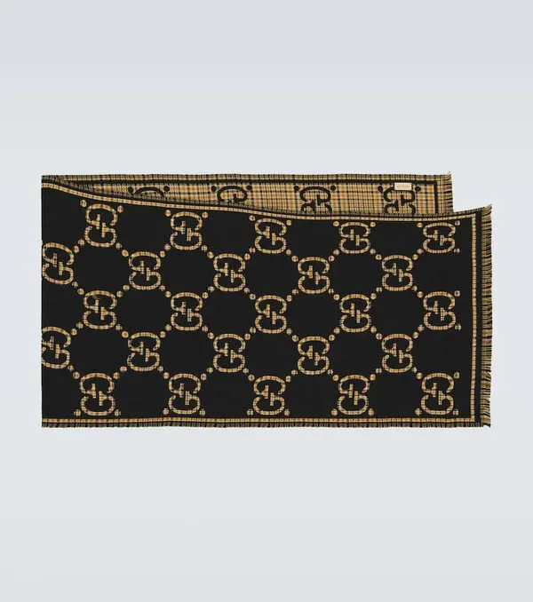 Gucci Gg Wool Jacquard Scarf - Black