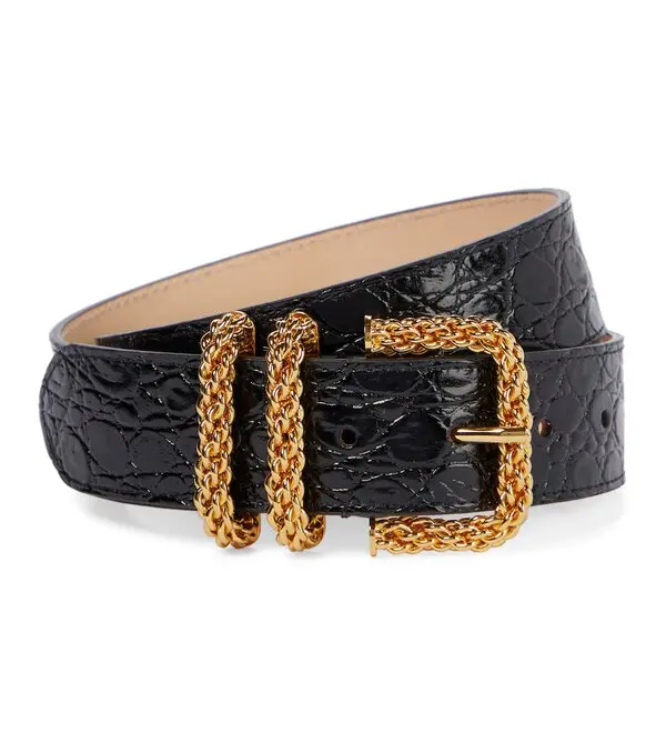 BY FAR Katina Black Croc Embossed Belt BY FAR Katina Black Circular Croco Embossed Leather Belt  main image 3