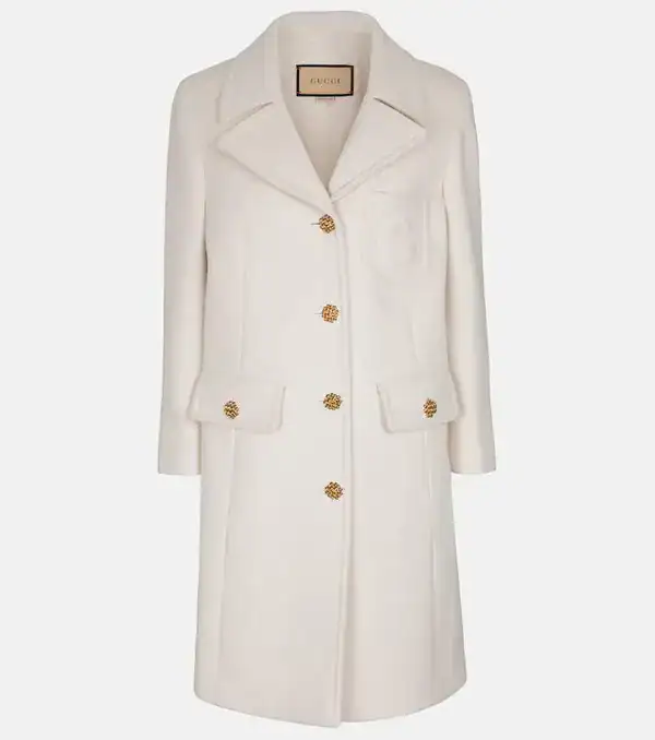 GUCCI オフホワイト ウール　ピーコート 40 Gucci Double G Embroidered Wool Coat - White | Editorialist