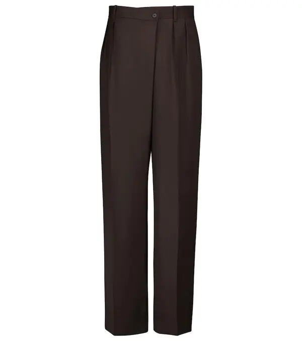 The Row Willow High-Rise Wide-Leg Wool Pants - Brown | Editorialist