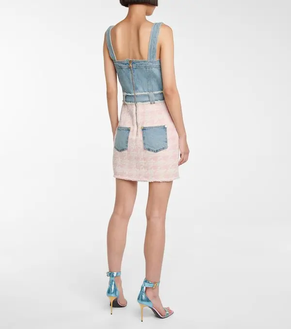 balmain denim and pink dress Balmain Denim And Tweed Minidress In Pink - 50% Off