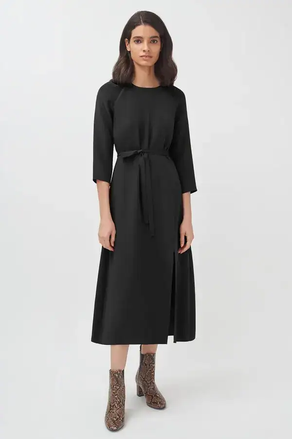 Cuyana Silk Fit-And-Flare Dress Black Editorialist