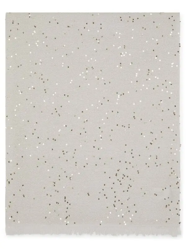 Brunello Cucinelli Sequin-embroidered Cashmere-blend Scarf - Neutrals