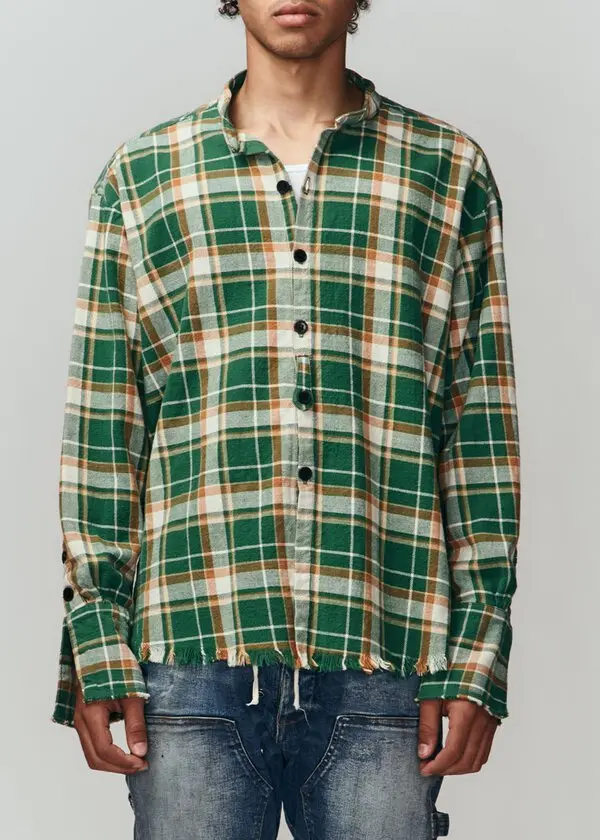 Greg Lauren Plaid Flannel Studio Shirt - Green Plaid | Editorialist