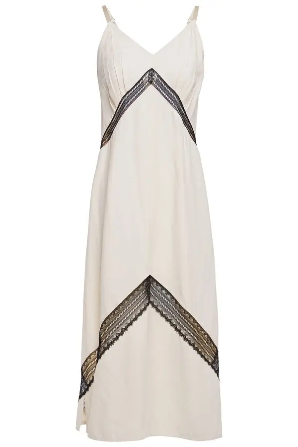 Helmut Lang Lace-Trimmed Twill Midi Slip Dress In Cream - 55% Off |  Editorialist