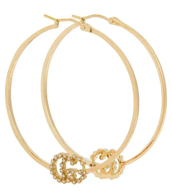 Gucci Gg Running 18kt Hoop Earrings With Diamonds Gold