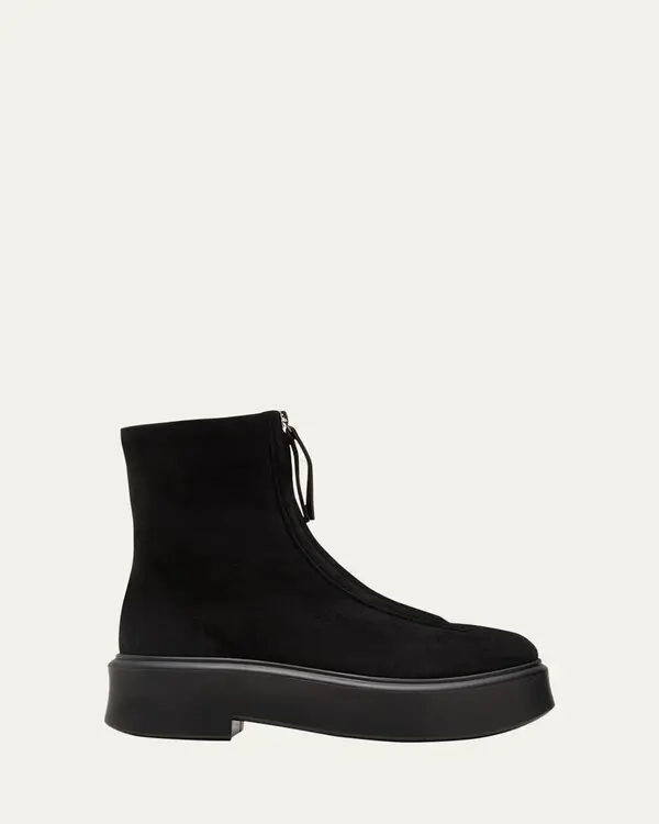 THE ROW Suede Moto Booties - Black