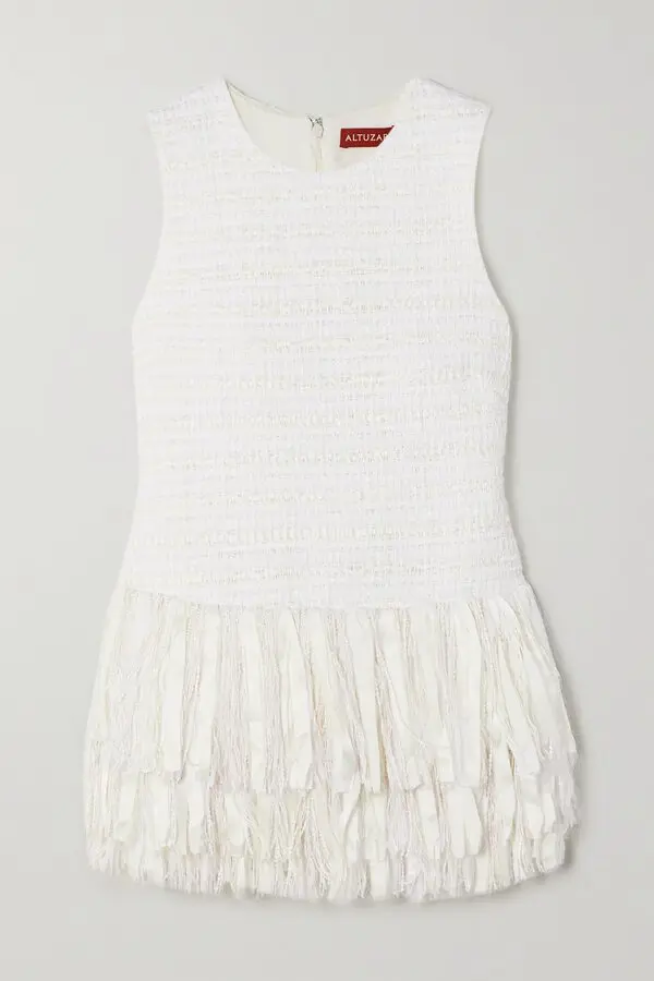 Altuzarra Mathis Fringed Bouclé-tweed Peplum Top