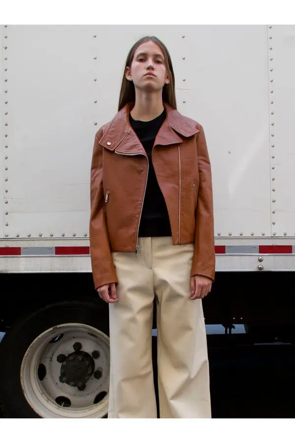 Rosetta Getty Funnel Neck Moto Jacket - Brown