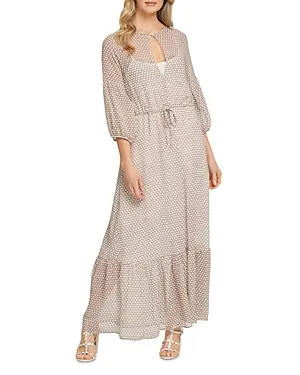 Dkny Printed Peasant Maxi Dress In Beige - 58% Off | Editorialist