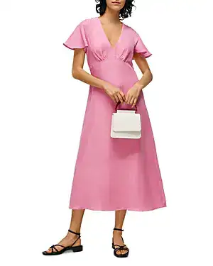 Whistles Frill Sleeve Midi Dress In Pink 36% Off Editorialist