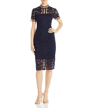 Eliza J Illusion Lace Dress In Navy - 70% Off | Editorialist
