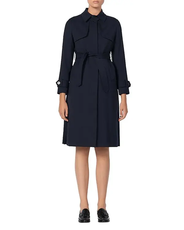 Sandro Pleat-back Trench Coat - Navy Blue