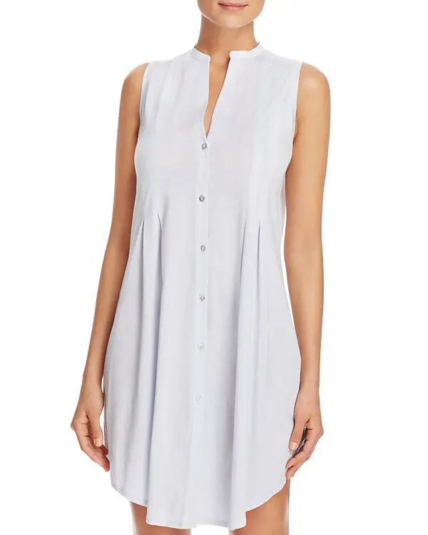 Hanro Cotton Deluxe Button Front Tank Gown - Blue Glow
