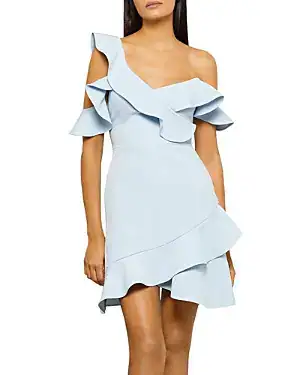 Bcbgmaxazria Malik Asymmetric Ruffle Off-The-Shoulder Mini Dress 100%  Exclusive In Crystal - 70% Off