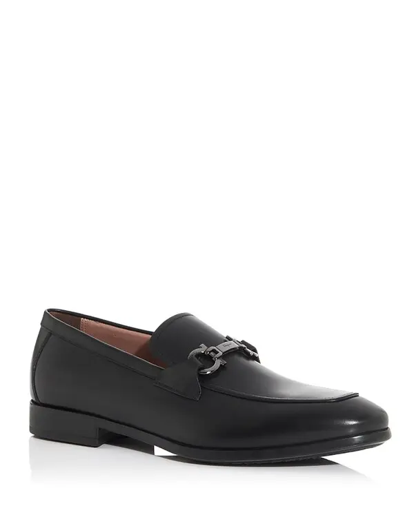FERRAGAMO Ree Double Gancini Bit Leather Loafers Wide - Nero