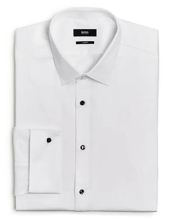 Hugo Boss Jasper Pique Slim Fit Tuxedo Shirt - White