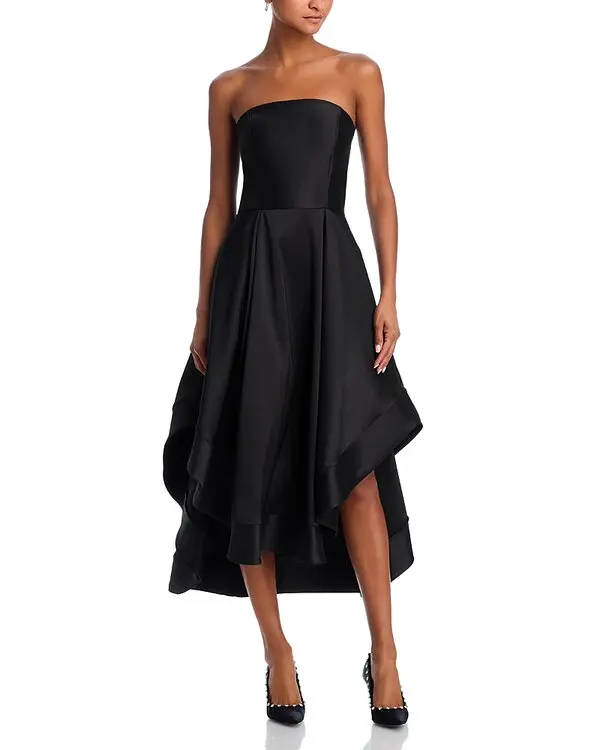 Aqua Mikado Strapless Midi Gown - Black