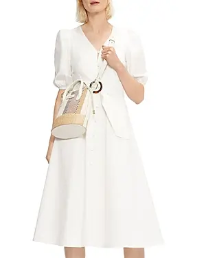 knee length dresses for ladies Purple Puff Sleeve Midi Dress | Ledra main image 1