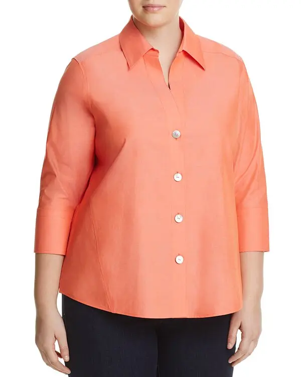 Foxcroft Poplin Three-quarter Sleeve Shirt - Chambray Pink