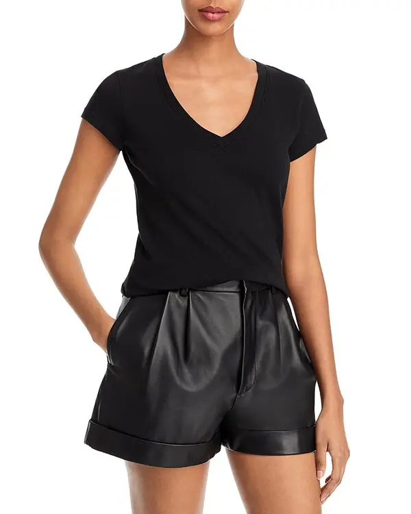 L'Agence Becca Cotton V-neck Tee - Black