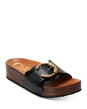 Chloé クロエ ingridフッドベッドミュールサンダル Chloé Ingrid Logo Buckle Leather Platform Slide Sandals - Black