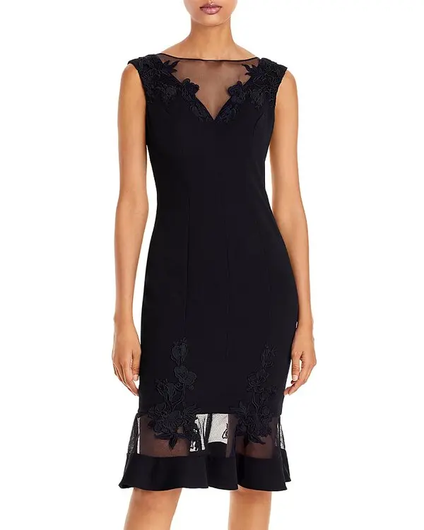 Aidan Mattox Scuba-crepe Illusion Dress - Twilight