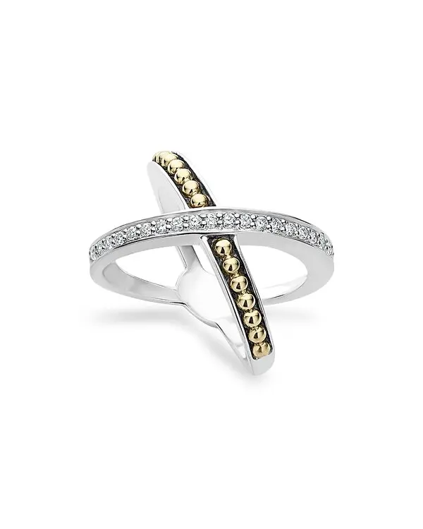 Lagos 18k Gold And Sterling Silver X Ring With Diamonds - Silver/gold