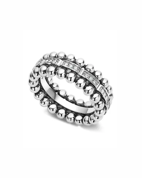 Lagos Sterling Silver Caviar Spark Diamond Band - White/silver